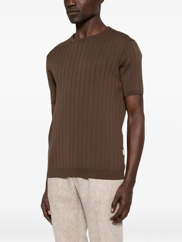 PEOPLE OF SHIBUYA Raimu Ribbed Knit Crew Neck Sweater - Brown