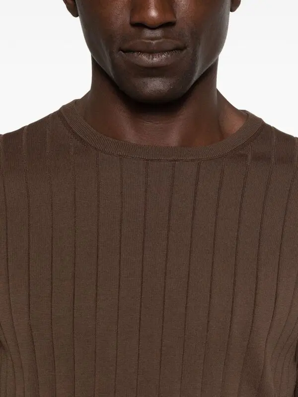 PEOPLE OF SHIBUYA Raimu Ribbed Knit Crew Neck Sweater - Brown