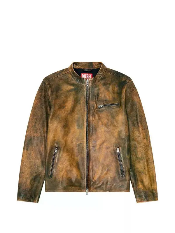 DIESEL® Oval-d Embossed Leather Jacket - Brown