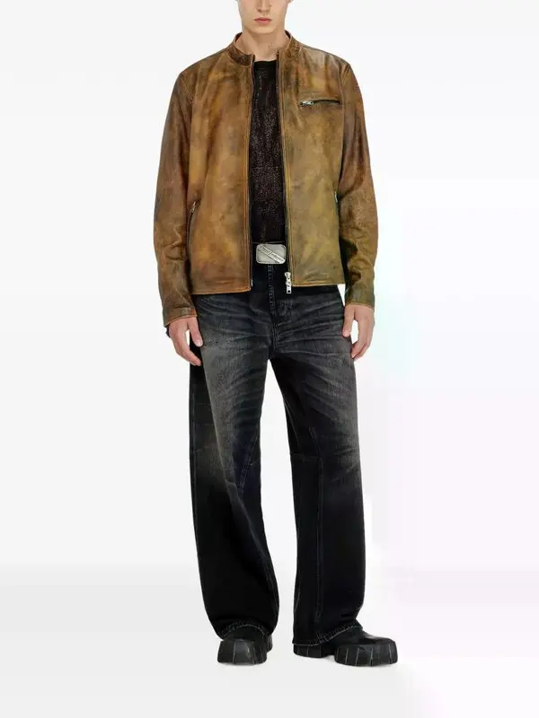 DIESEL® Oval-d Embossed Leather Jacket - Brown