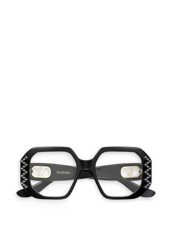 Valentino Garavani Vlogo Crystal-embellished Geometric-frame Glasses - Black