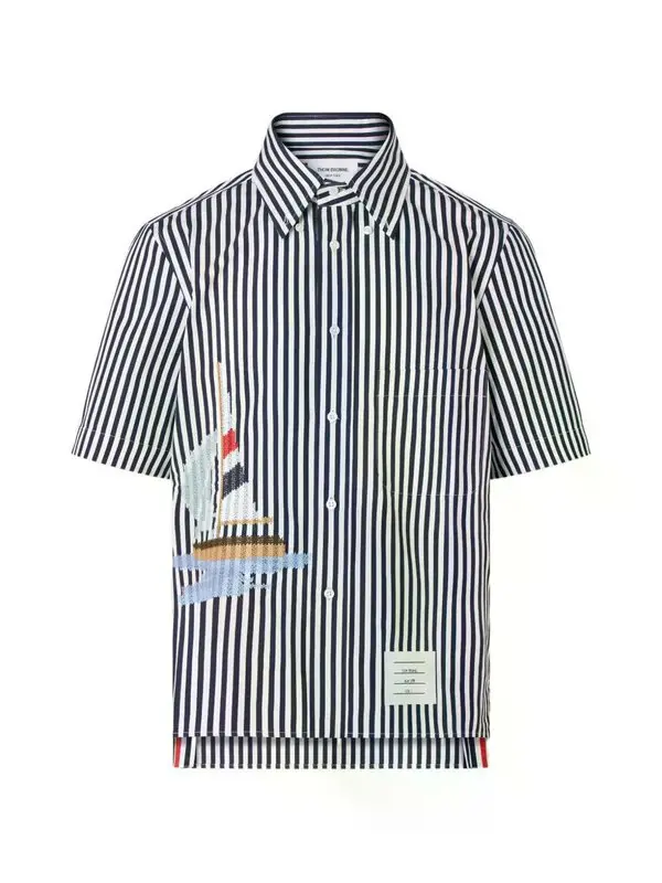 Thom Browne Sailboat-embroidered Striped Shirt - Blue