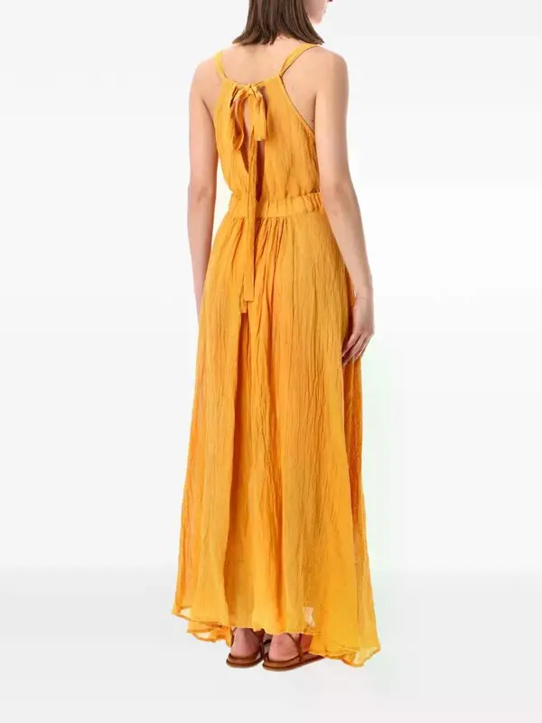 120% Lino V-neck Maxi Dress With Open Back And Front Slit