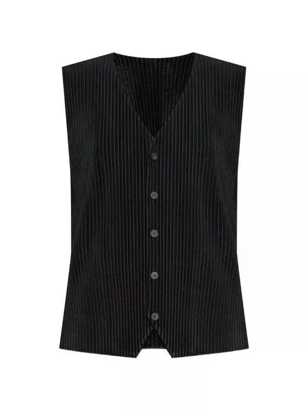 Issey Miyake Pleated V-neck Waistcoat - Black