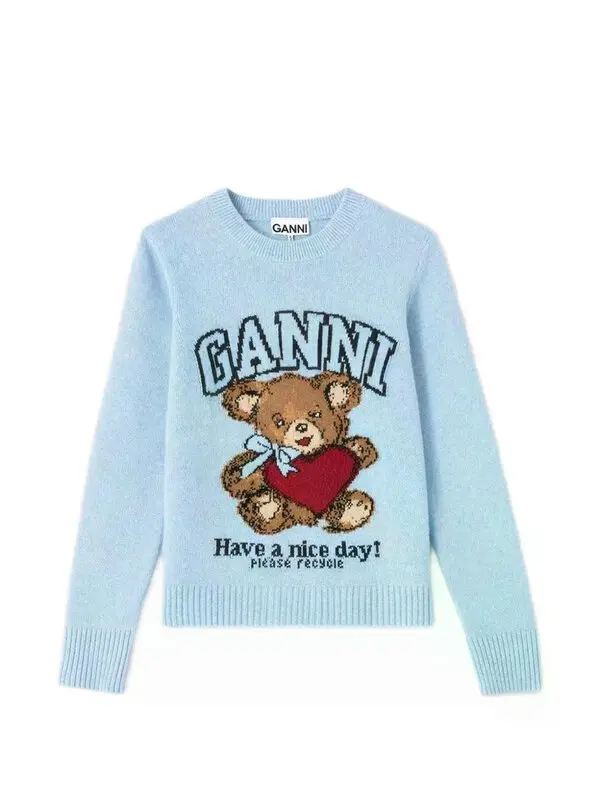 GANNI Graphic Print Wool Blend Sweater - Blue