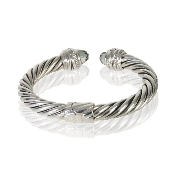 David Yurman Sterling Silver Prasiolite And Diamond Crossover Cable Bracelet