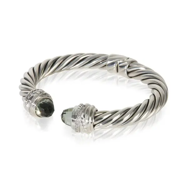 David Yurman Sterling Silver Prasiolite And Diamond Crossover Cable Bracelet