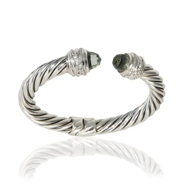 David Yurman Sterling Silver Prasiolite And Diamond Crossover Cable Bracelet