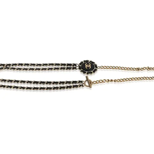 Chanel Gold-plated Leather And Chain Link Cc Necklace