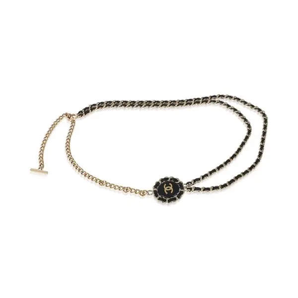 Chanel Gold-plated Leather And Chain Link Cc Necklace - Gold_plated