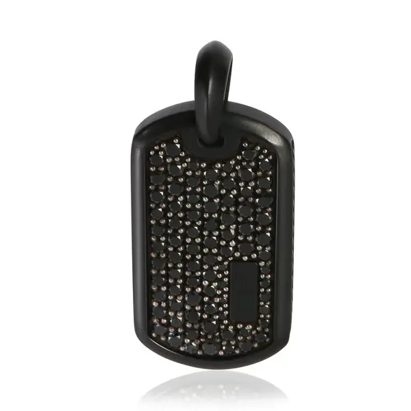 David Yurman Sterling Silver Black Diamond Dog Tag Pendant - Sterling_silver/titanium
