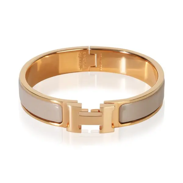 Hermès Gold-plated 'h' Enamel Bangle Bracelet - Gold_plated