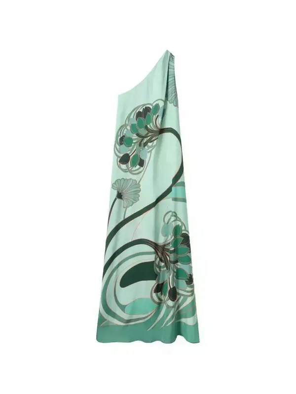 La DoubleJ Roy One-shoulder Floral-print Silk Dress - Green