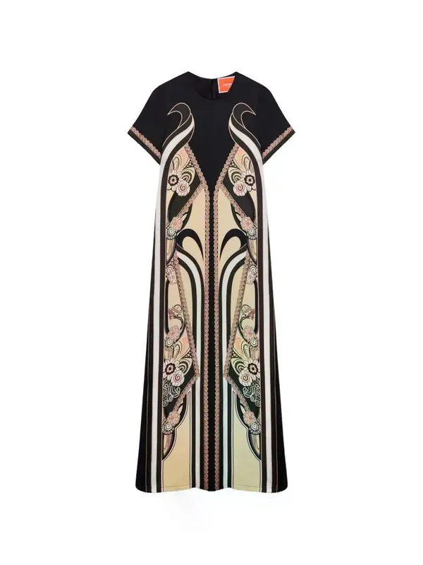 La DoubleJ Ambrosia Placed Pale Pink Silk Twill Swing Dress - Black