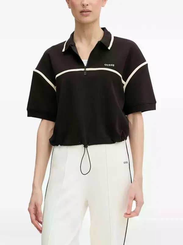 Guess Piped Trim Drawstring Hem Polo Shirt