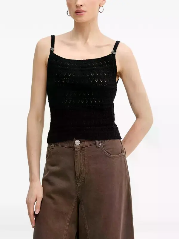 Guess 4g-plaque Pointelle Knit Tank Top - Black