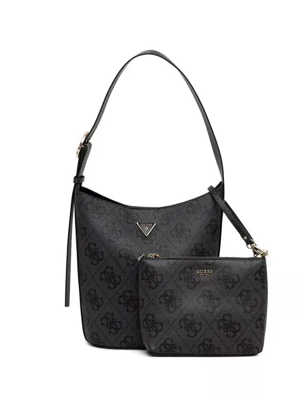 Guess Monogram Print Logo Plaque Tote Bag - Black