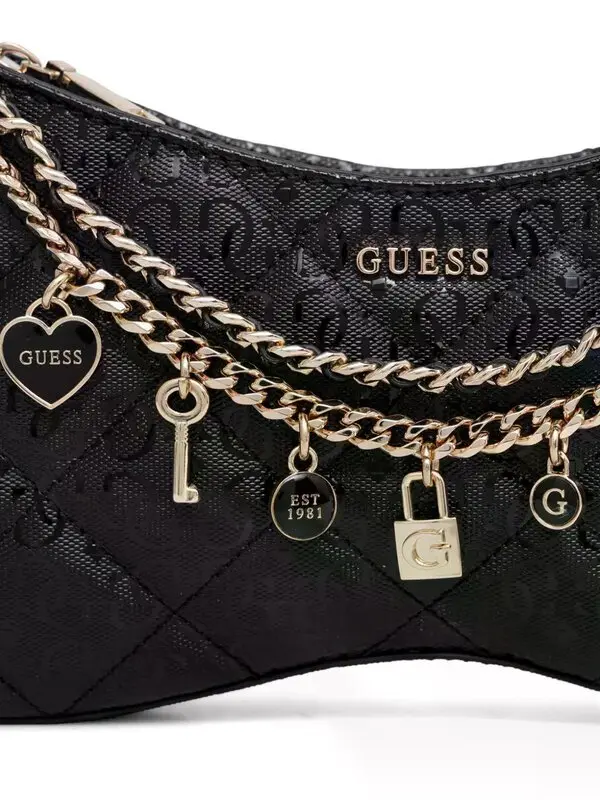 Guess Libby Quilted Charm-detail Shoulder Bag - Black
