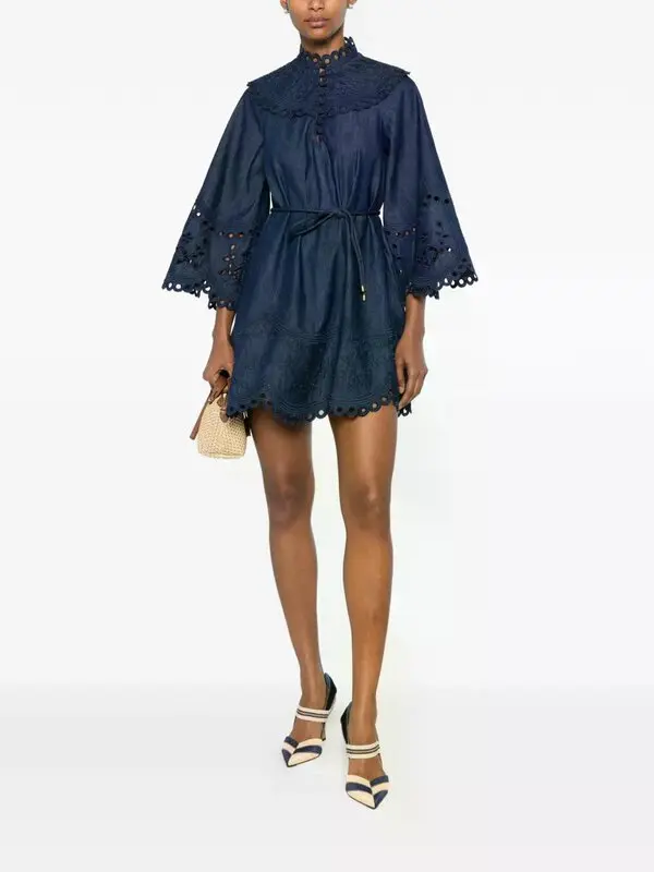 Zimmermann Broderie Anglaise Belted Dress - Blue