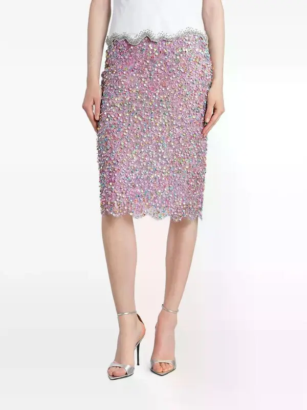 Costarellos Naia Sequin-embellished Lace Midi Skirt - Pink