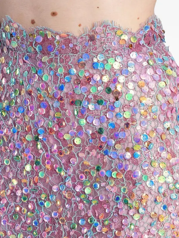Costarellos Naia Sequin-embellished Lace Midi Skirt