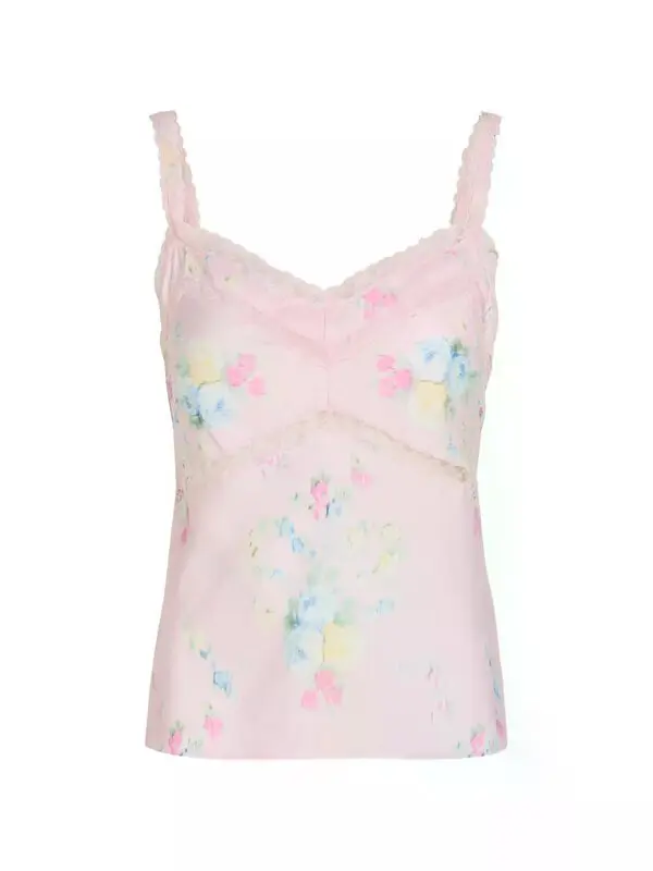 LoveShackFancy Lirena Floral Print Tank Top - Pink