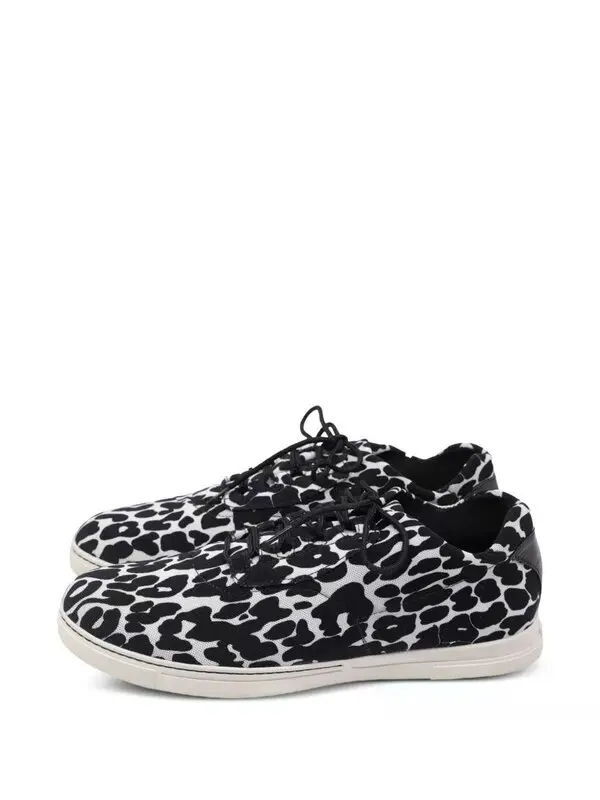 STUART WEITZMAN Animal Print Canvas Lace-up Sneakers - Black