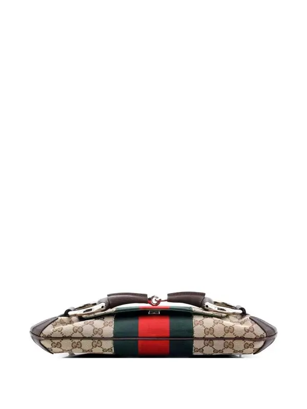 Gucci Horsebit Nm Web Chain Clutch Gg Canvas Medium Shoulder Bag - Brown