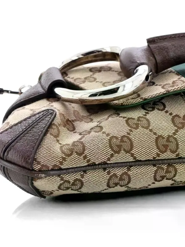 Gucci Horsebit Nm Web Chain Clutch Gg Canvas Medium Shoulder Bag - Brown