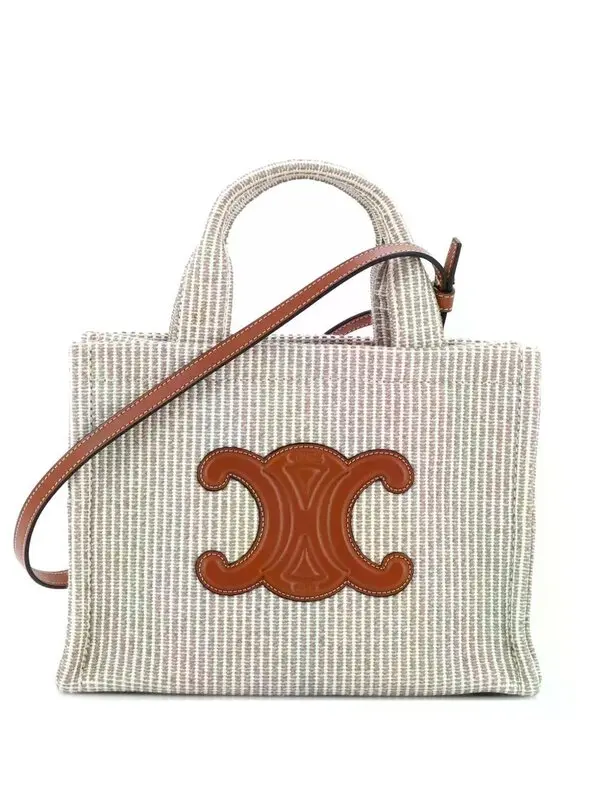 Celine Cabas Thais Triomphe Striped Textile Small Tote Bag