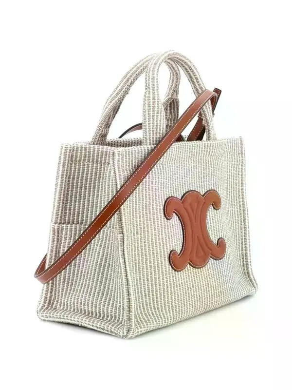 Celine Cabas Thais Triomphe Striped Textile Small Tote Bag