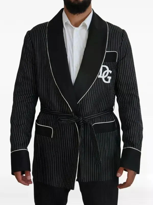 Dolce & Gabbana Pinstripe Dg-patch Blazer - Black