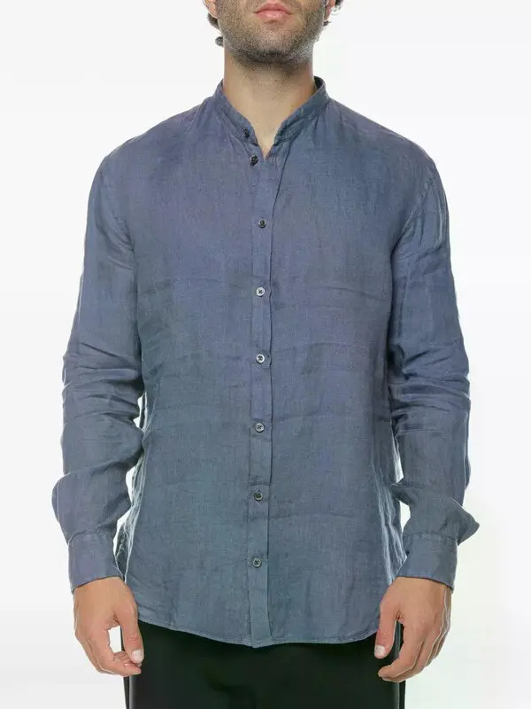 Emporio Armani Mandarin-collar Linen Shirt - Blue