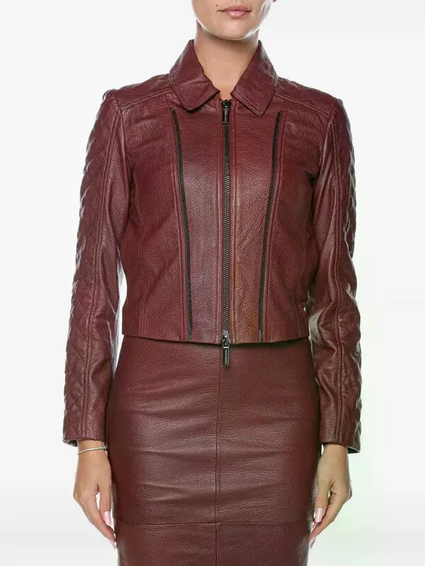 Armani Exchange Quilted-sleeve Leather Jacket - Red