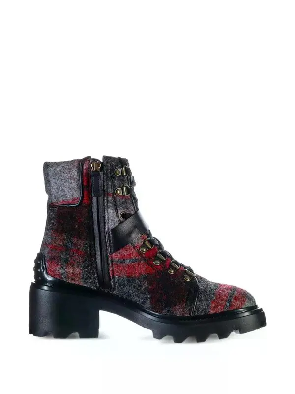 TOD'S Plaid Combat Boots - Grey