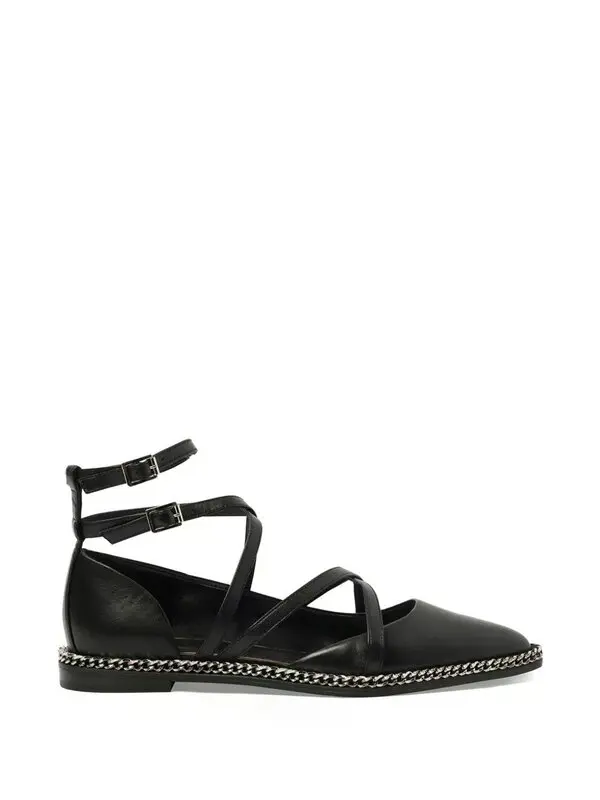 LANVIN Chain-trimmed Laced Ballet Flats - Black