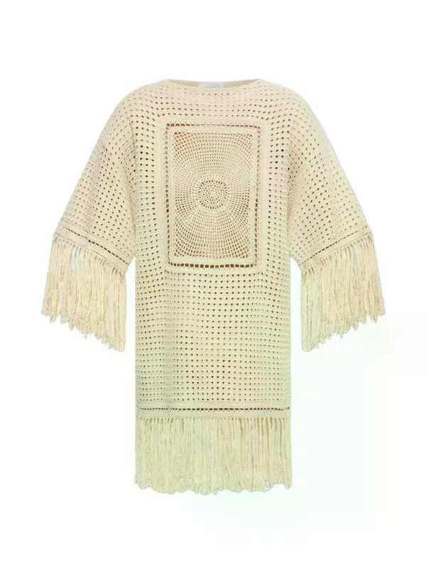 Zimmermann Fringe Trim Crochet Knit Mini Dress