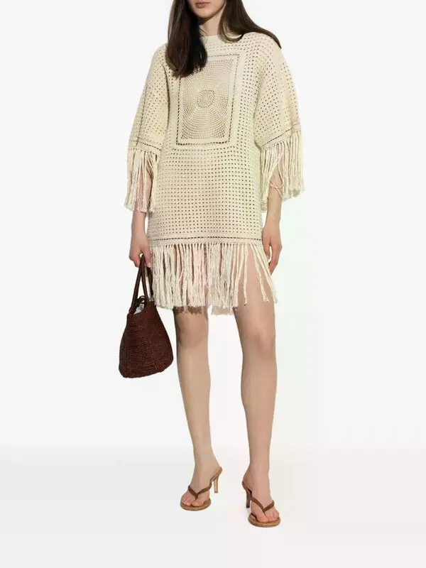 Zimmermann Fringe Trim Crochet Knit Mini Dress