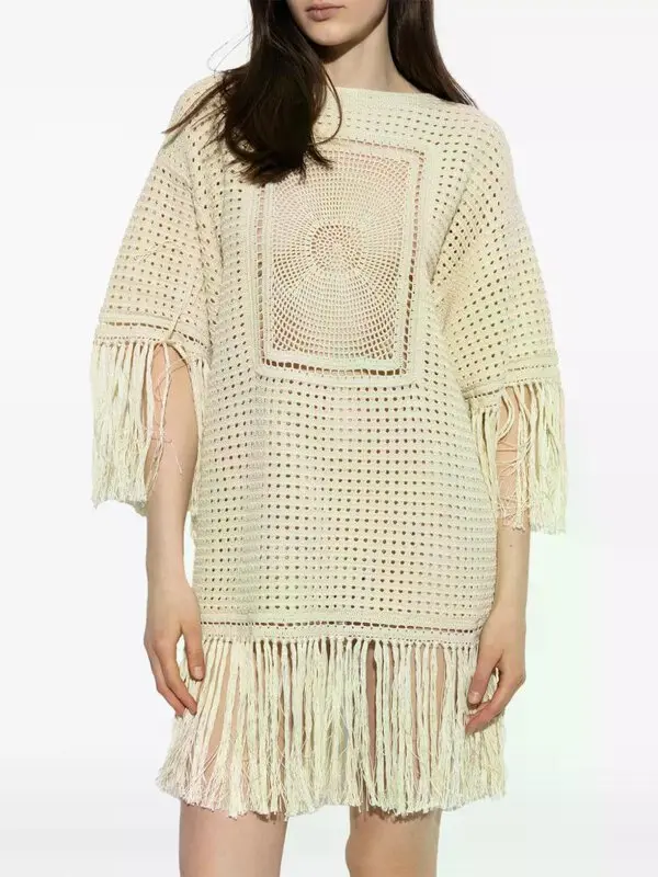 Zimmermann Fringe Trim Crochet Knit Mini Dress