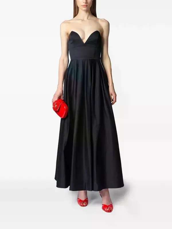 TWENTY FOURHAITCH Strapless Pleated Maxi Dress - Black
