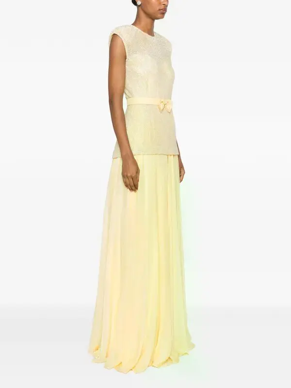 SILK LOVE & LACE Mabel Bow-detail Maxi Dress - Yellow