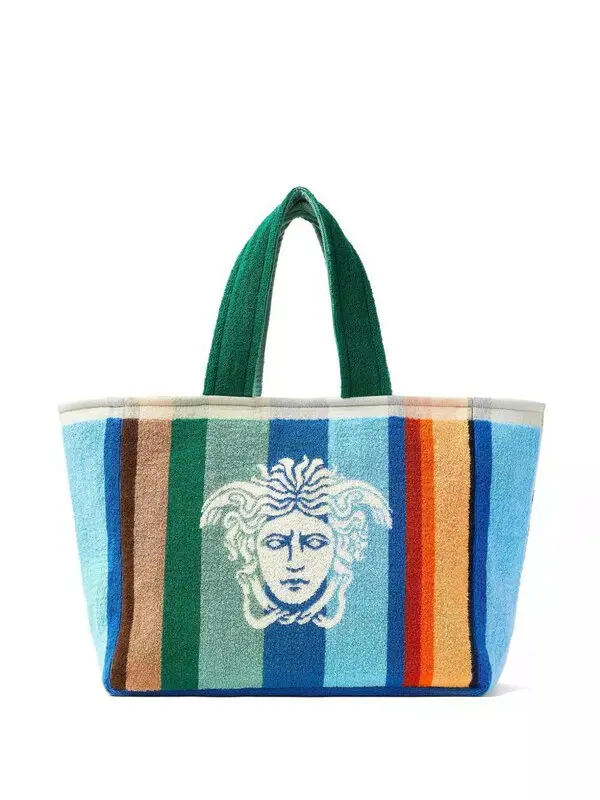 Versace Striped Cotton-terry Jacquard Tote Bag - Blue