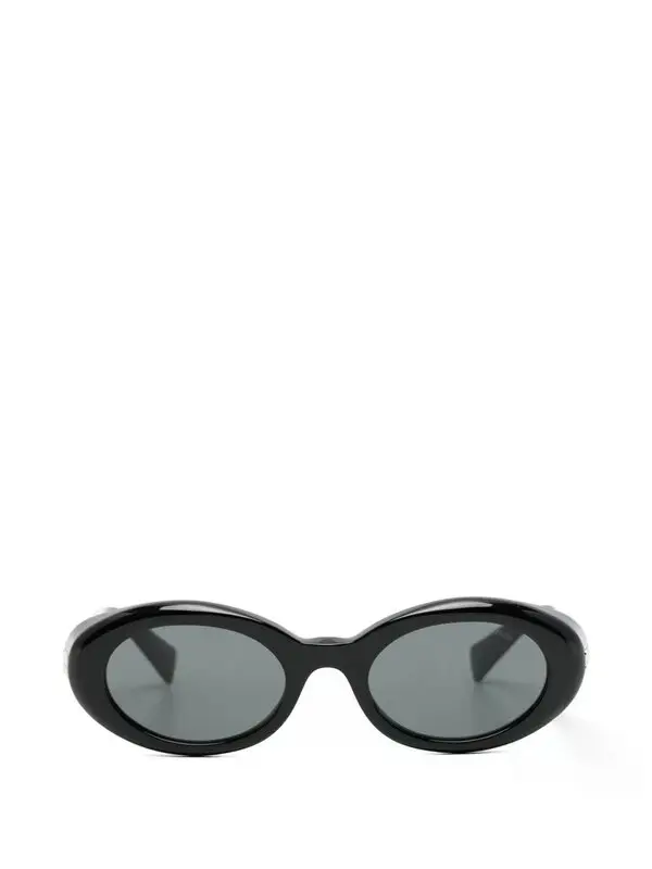 Miu Miu Oval Sunglasses With Logo Plaque - Black