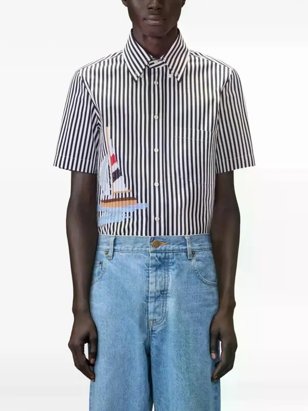 Thom Browne Sailboat-embroidered Striped Shirt - Blue