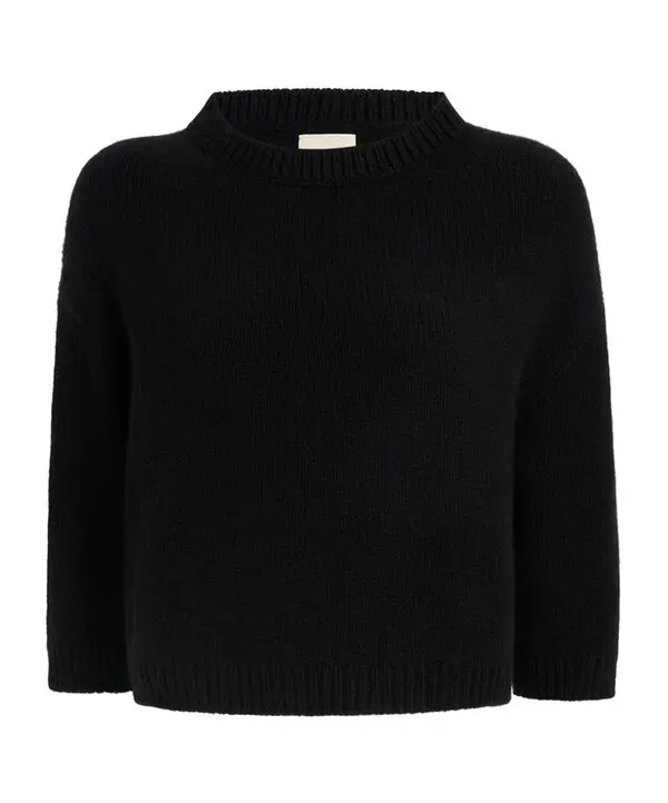 Khaite Crew Neck Elbow Sleeve Ribbed Hem Sweater