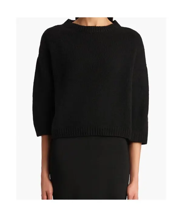 Khaite Crew Neck Elbow Sleeve Ribbed Hem Sweater