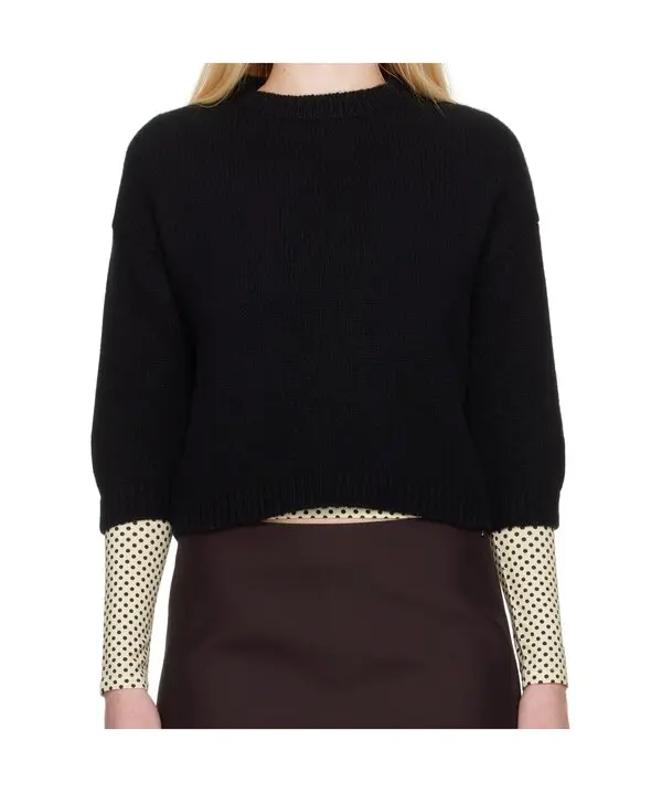 Khaite Crew Neck Elbow Sleeve Ribbed Hem Sweater