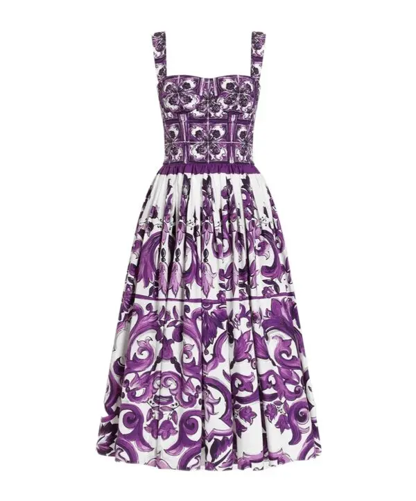 Dolce & Gabbana Majolica-printed Poplin Midi Dress