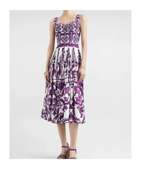 Dolce & Gabbana Majolica-printed Poplin Midi Dress