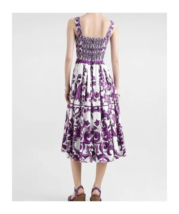 Dolce & Gabbana Majolica-printed Poplin Midi Dress